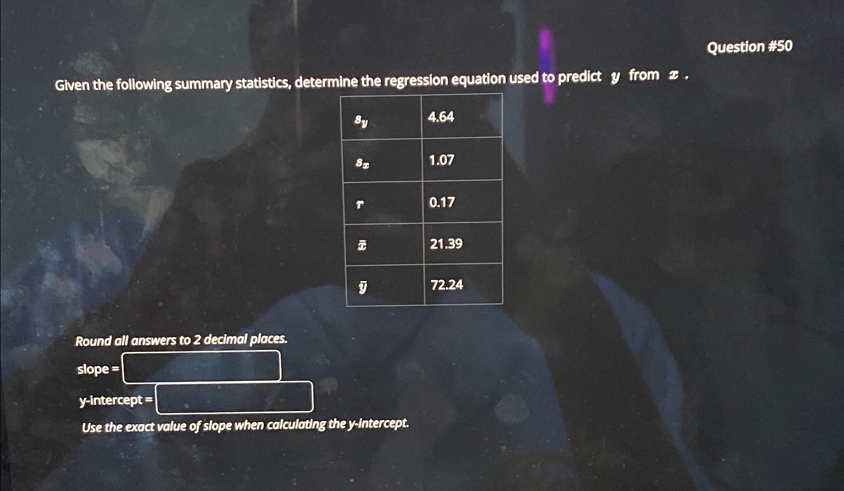 Solved Question 150Given the following summary statistics, | Chegg.com