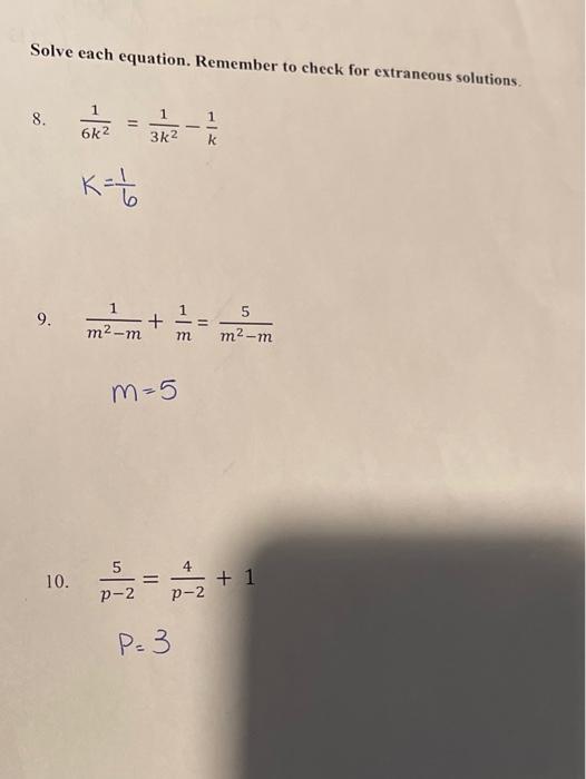 Solved Solve each equation. Remember to check for extraneous | Chegg.com