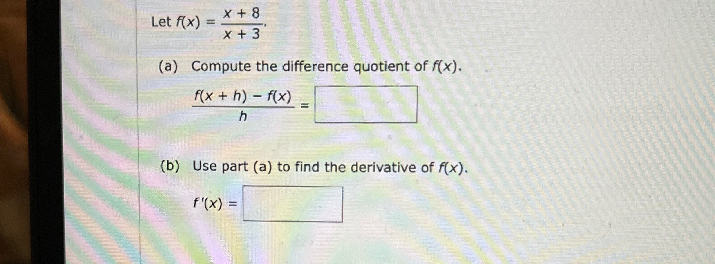 Solved Let f(x)=x+8x+3(a) ﻿Compute the difference quotient | Chegg.com