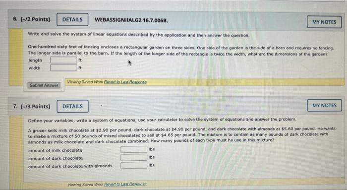 Solved 6. (-/2 points) DETAILS WEBASSIGNIIALG2 16.7.0068. MY | Chegg.com