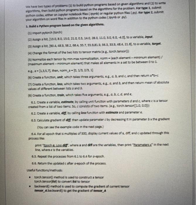 Solved We have two types of problems (1) to bulld python | Chegg.com