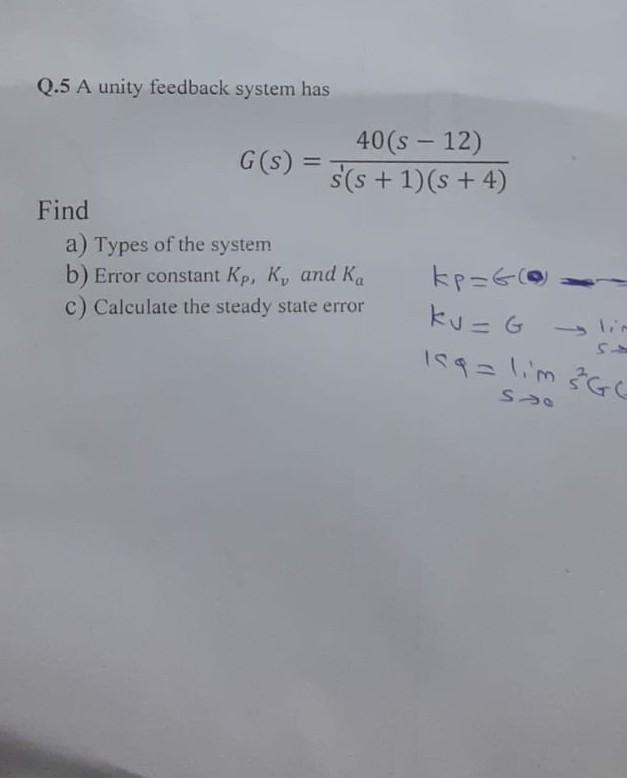 Solved Q.5 A unity feedback system has | Chegg.com