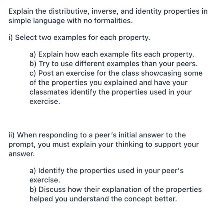 Solved Explain the distributive, inverse, and identity | Chegg.com