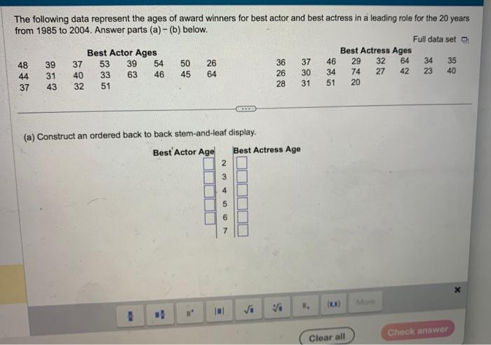 Solved The following data represent the ages of award | Chegg.com