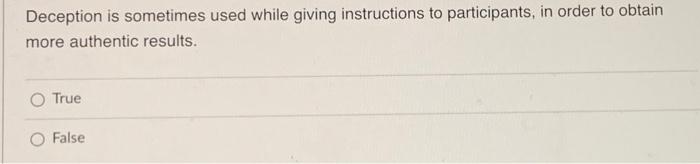 Solved Deception is sometimes used while giving instructions | Chegg.com