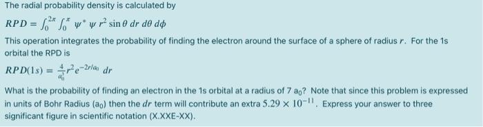Solved The radial probability density is calculated by RPD = | Chegg.com