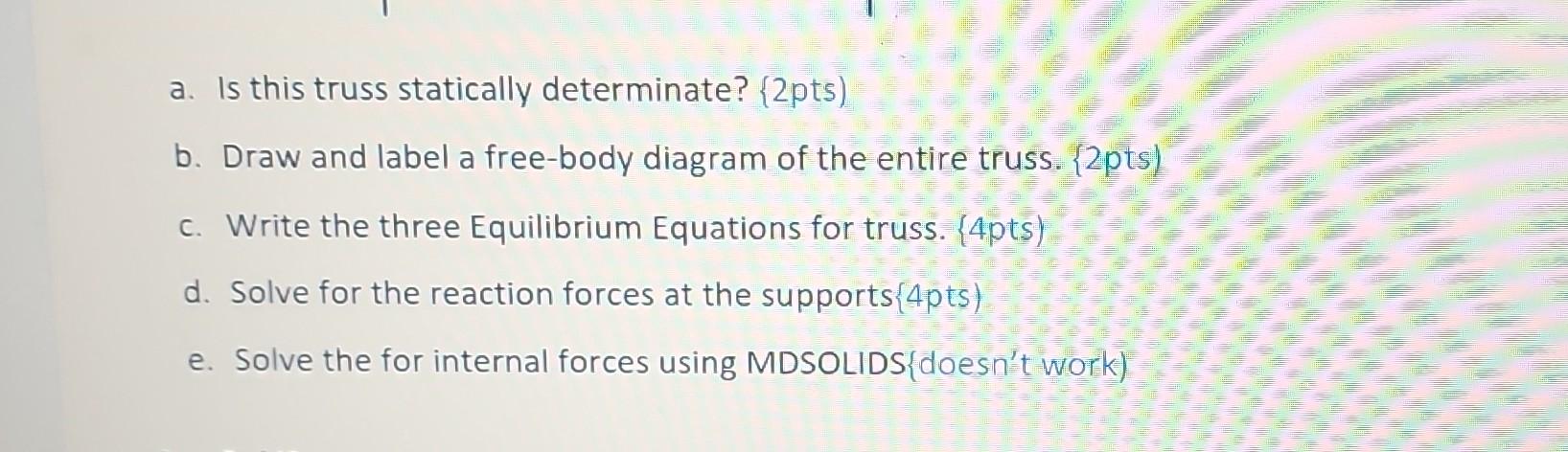 Solved a. Is this truss statically determinate? \{2pts\} b. | Chegg.com