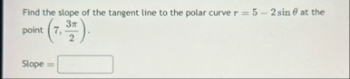 Solved Find the slope of the tangent line to the polar curve | Chegg.com
