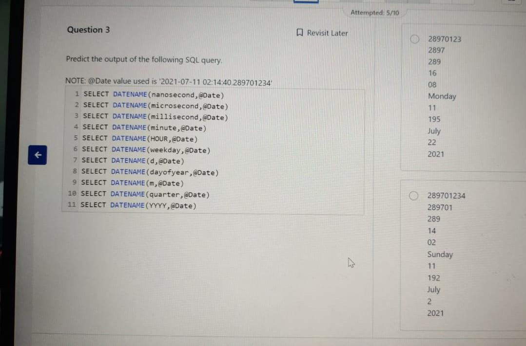Solved Predict the output of the following SQL query. NOTE: | Chegg.com