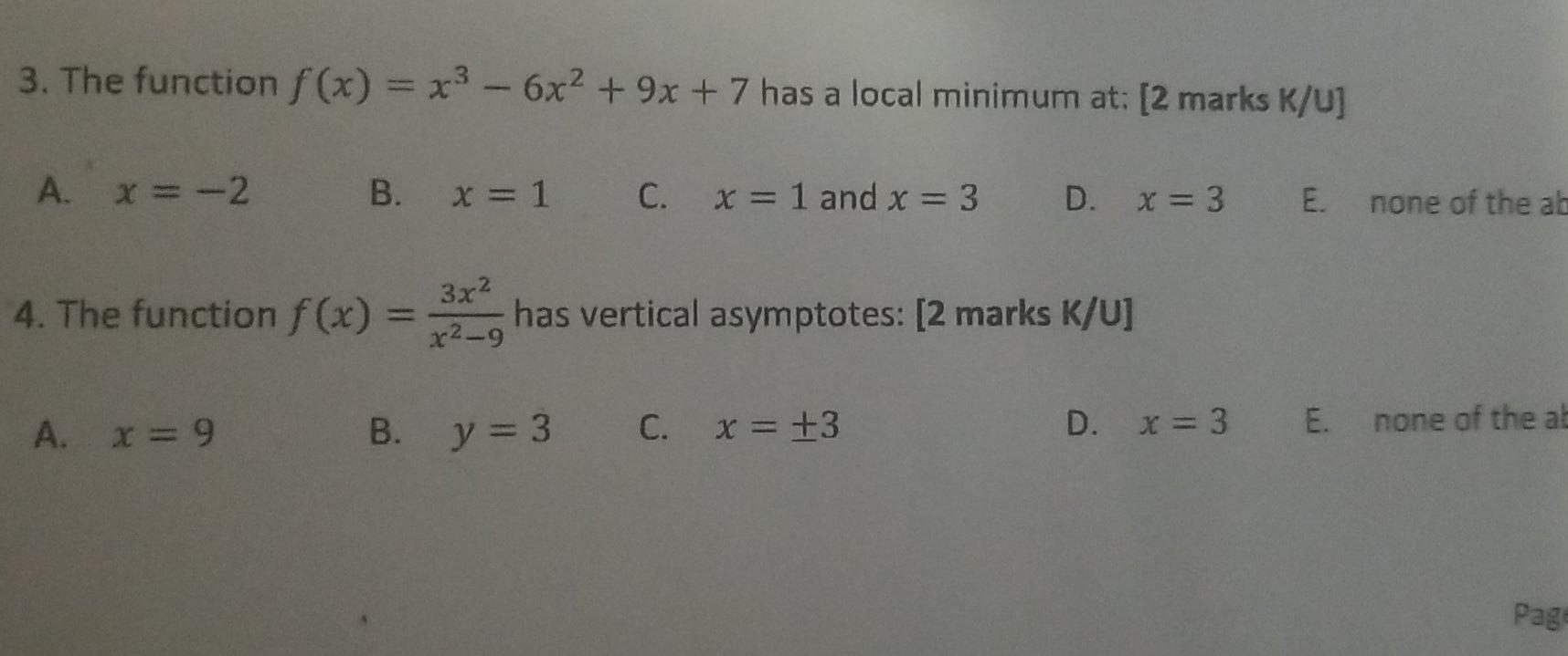 Solved 3. The function f(x) = x3 - 6x2 + 9x + 7 has a local | Chegg.com