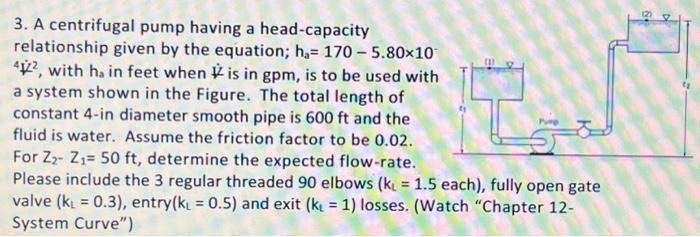 3. A centrifugal pump having a head-capacity | Chegg.com