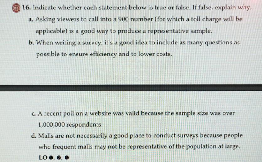 Solved 16. Indicate whether each statement below is true or | Chegg.com