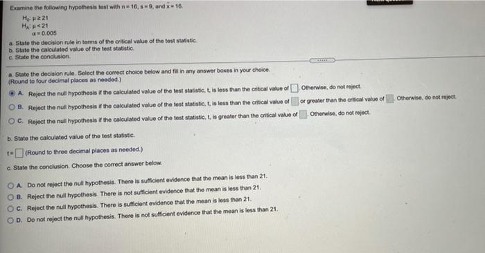Solved Examine the following hypothesis test with n=16, s, | Chegg.com