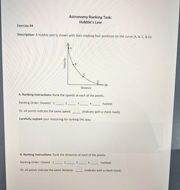 Solved Astronomy Ranking Task: Hubble's Law Exercise #4 | Chegg.com