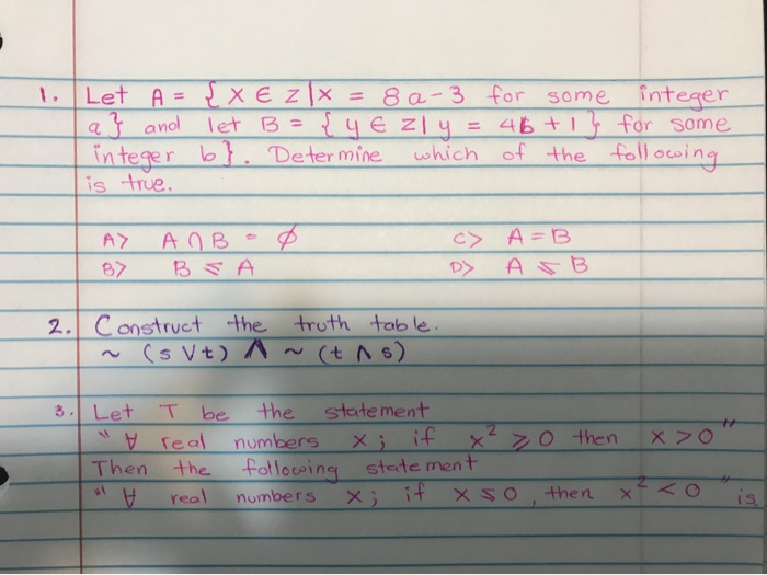 Solved 1. Let A = {XE z\ 8a-3 for some integer a} and let B | Chegg.com