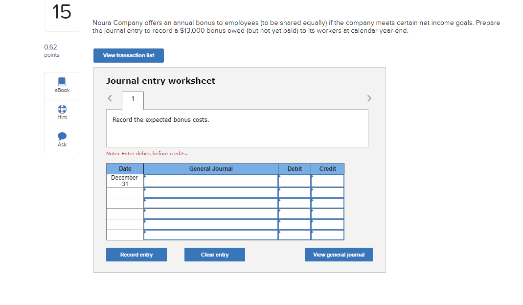Solved Noura Company offers an annual bonus to employees (to | Chegg.com