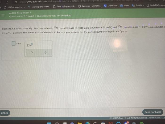 Solved Element X has two naturally occurring isotopes, 65 X. | Chegg.com