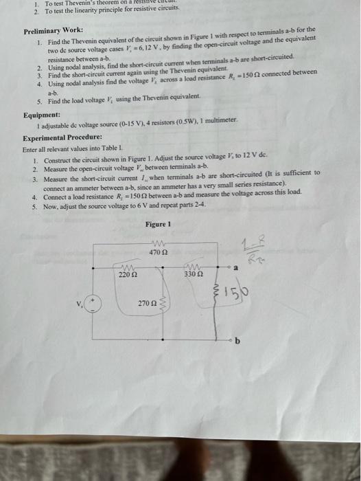 Solved Preliminary Work: 1. Find the Thevenin equivalent of | Chegg.com