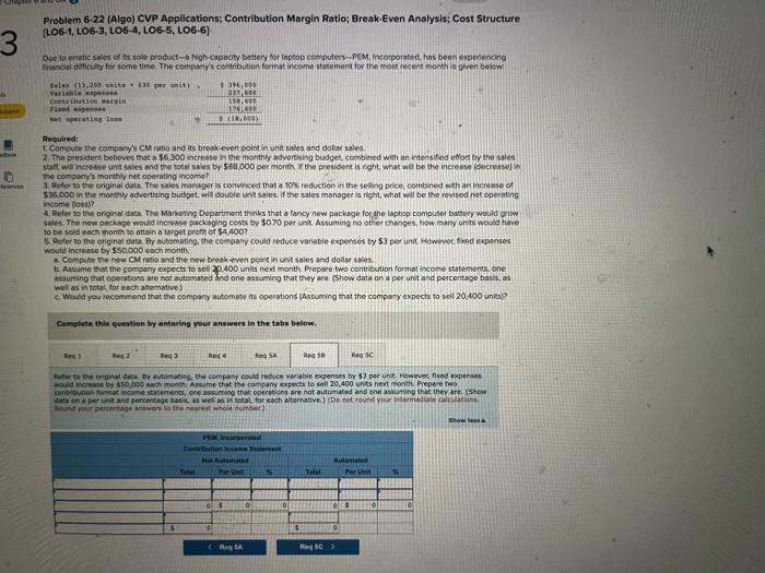 Solved Problem 6-22 (Algo) CVP Applications; Contribution | Chegg.com
