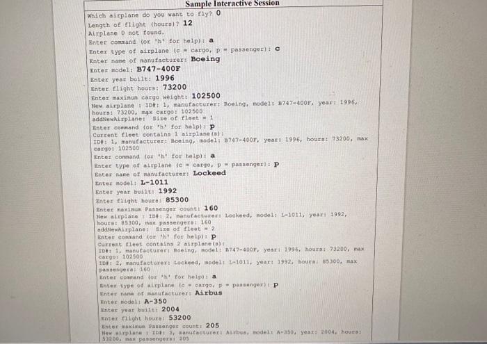 Solved Airplane Fleet Application Program This project | Chegg.com