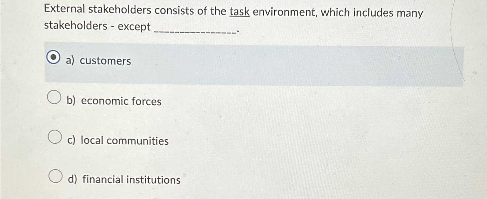 Solved External stakeholders consists of the task | Chegg.com