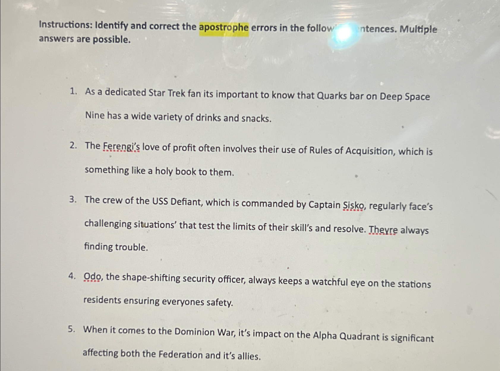 Instructions: Identify and correct the apostrophe | Chegg.com