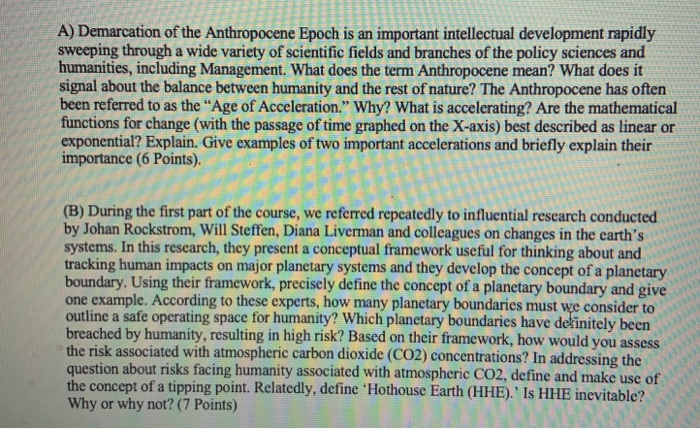 Solved A) Demarcation of the Anthropocene Epoch is an | Chegg.com