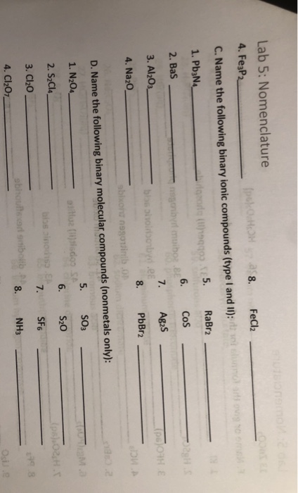 Solved a 8. Lab 5: Nomenclature OS 4. Fe3P2 Тоонон FeCl2 C. | Chegg.com