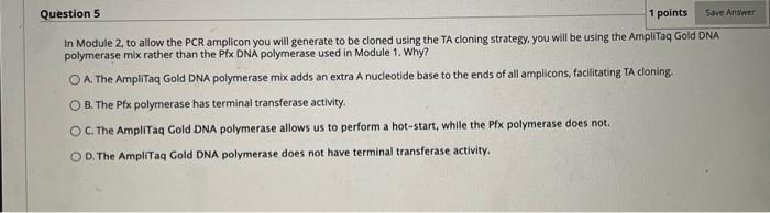 Solved In Module 2, to allow the PCR amplicon you will | Chegg.com