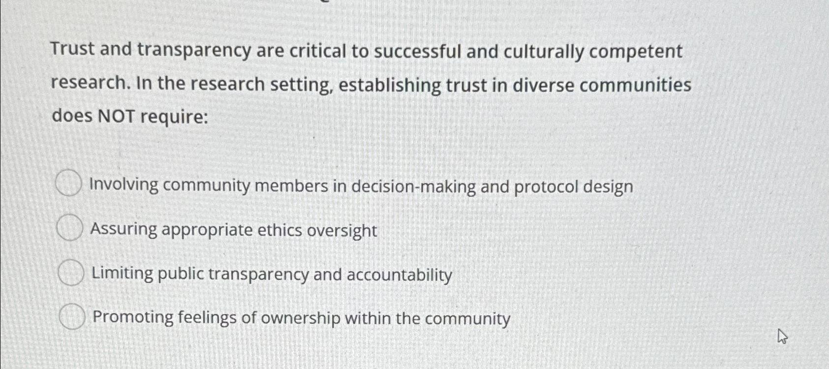 Solved Trust and transparency are critical to successful and | Chegg.com