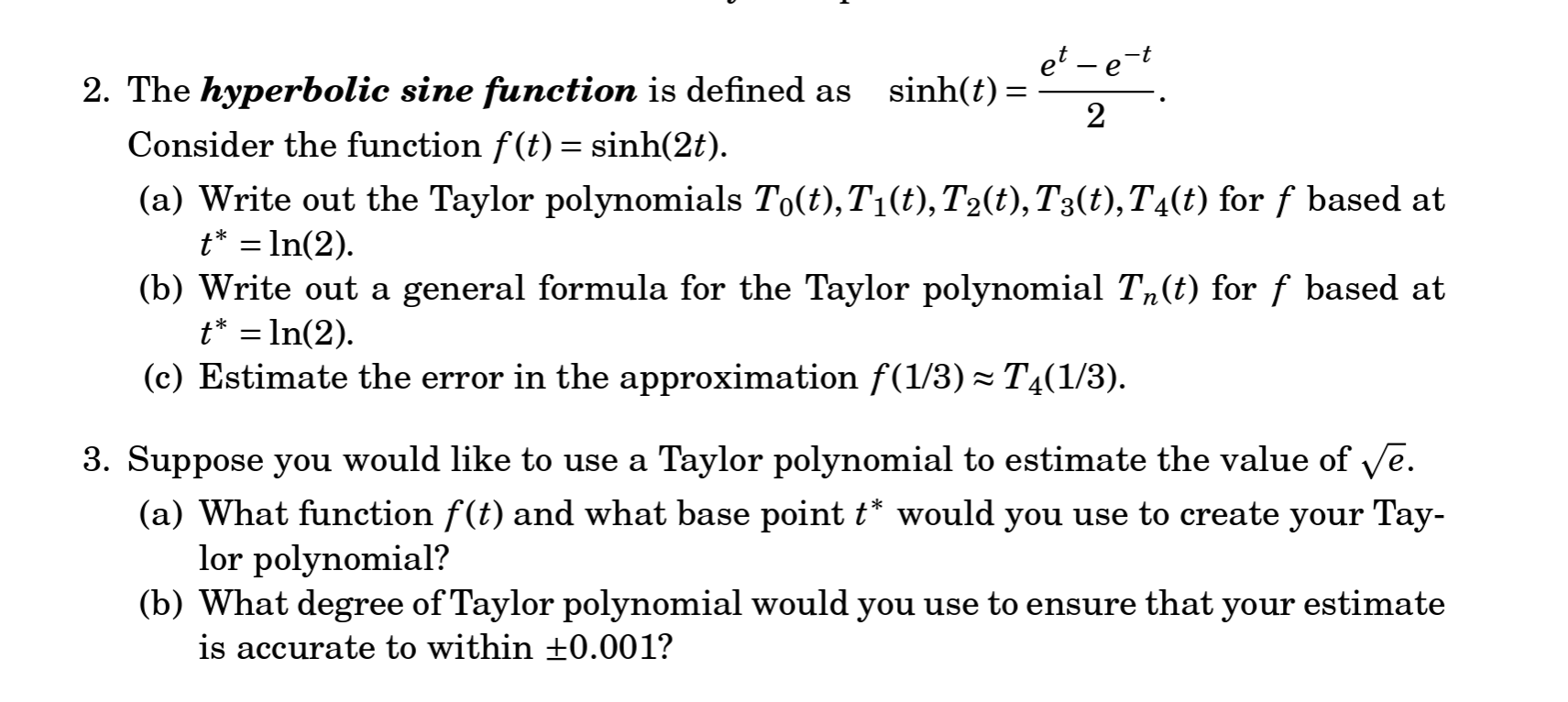 Solved The hyperbolic sine function is defined as | Chegg.com