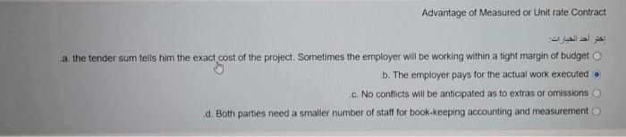 Solved Advantage of Measured or Unit rate Contract a. the | Chegg.com