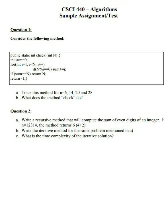 Solved CSCI 440 - Algorithms Sample Assignment/Test Question | Chegg.com