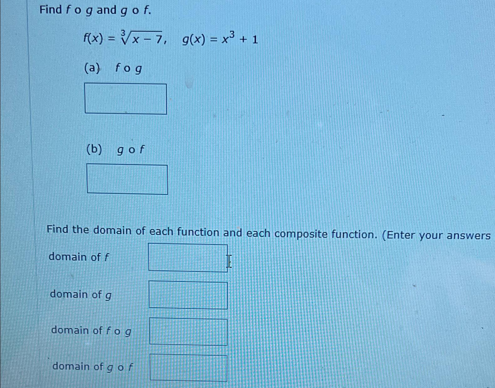Solved Find f@g ﻿and | Chegg.com