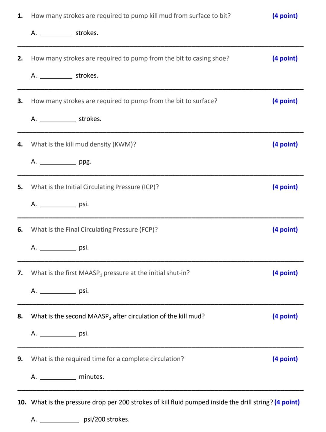 Solved 1. How many strokes are required to pump kill mud | Chegg.com