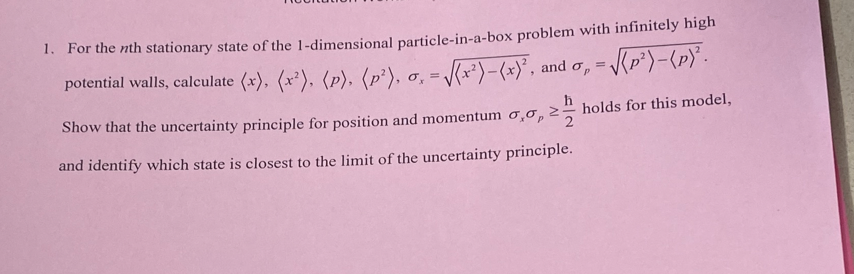 Solved For the nth stationary state of the 1-dimensional | Chegg.com