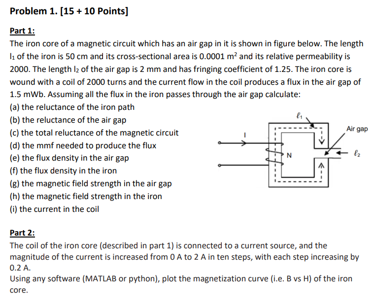 Solved Problem 1. [15 + 10 ﻿Points]Part 1:The iron core of a | Chegg.com