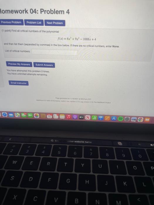 Solved Homework 04: Problem 4 Previous Problem Problem List | Chegg.com