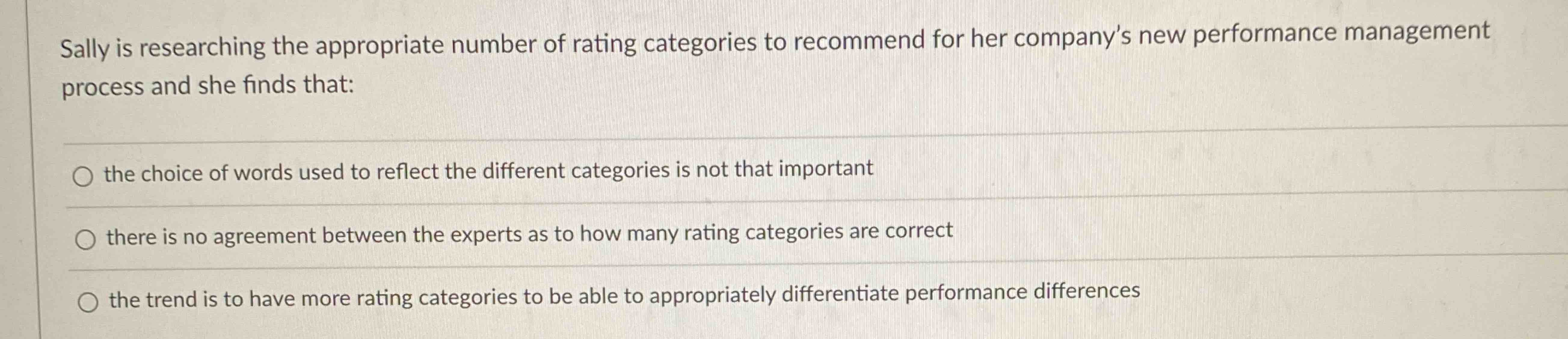 Solved Sally is researching the appropriate number of rating | Chegg.com