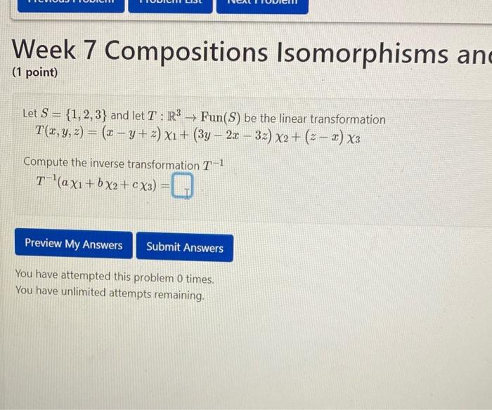 Solved Week 7 Compositions Isomorphisms an (1 point) Let | Chegg.com