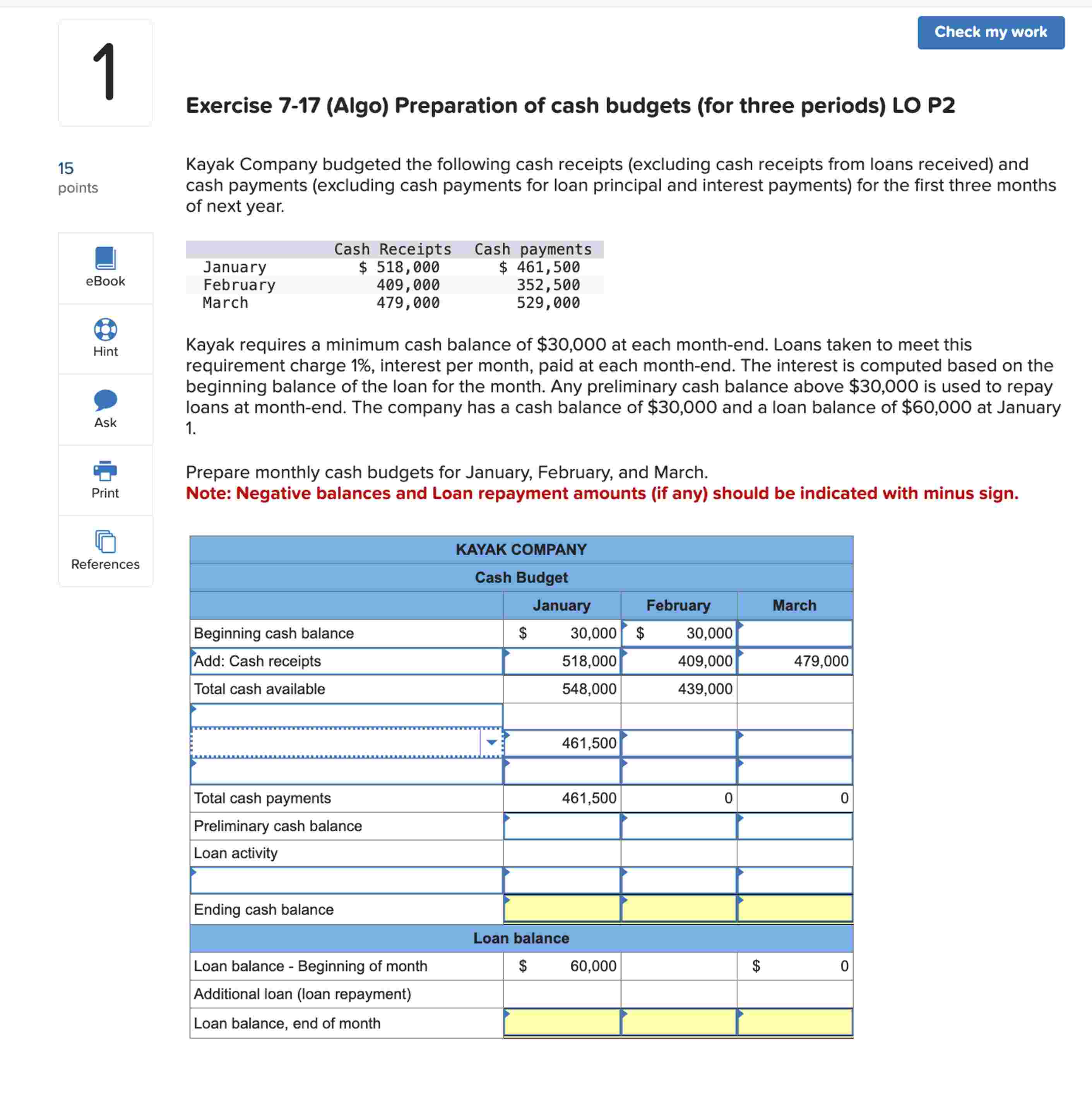 Solved Exercise 7-17 (Algo) ﻿Preparation of cash budgets | Chegg.com