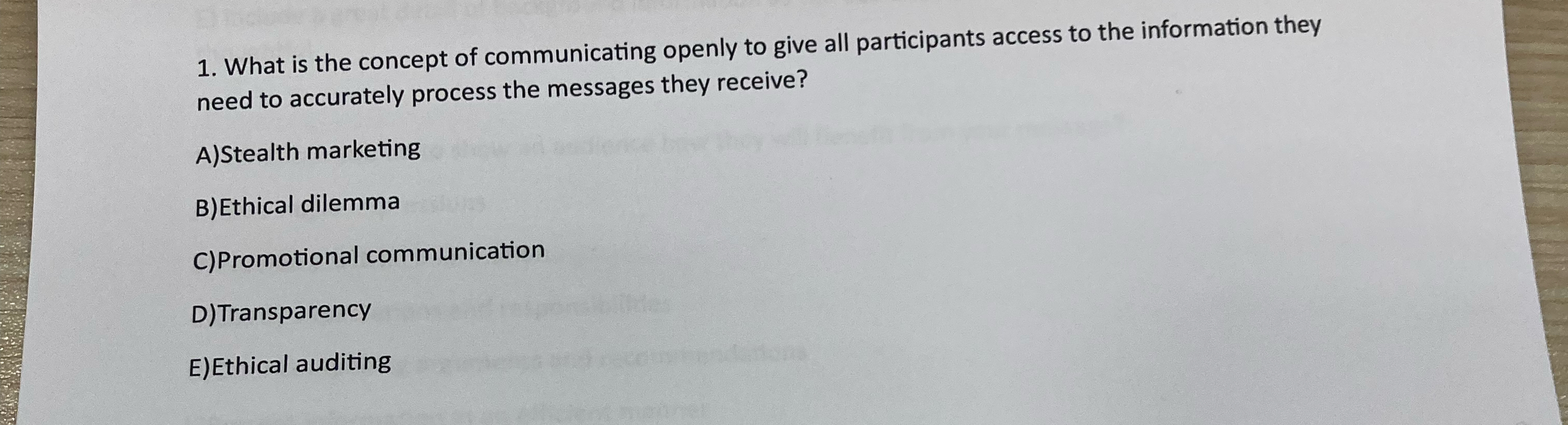 Solved What is the concept of communicating openly to give | Chegg.com