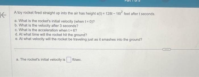 Solved A toy rocket fired straight up into the air has | Chegg.com