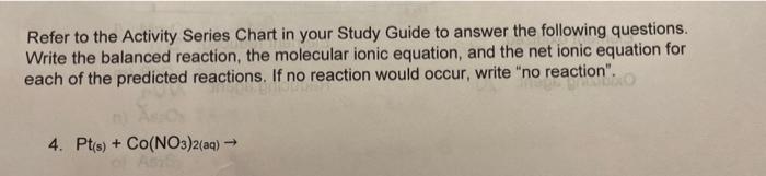 Solved Refer to the Activity Series Chart in your Study | Chegg.com