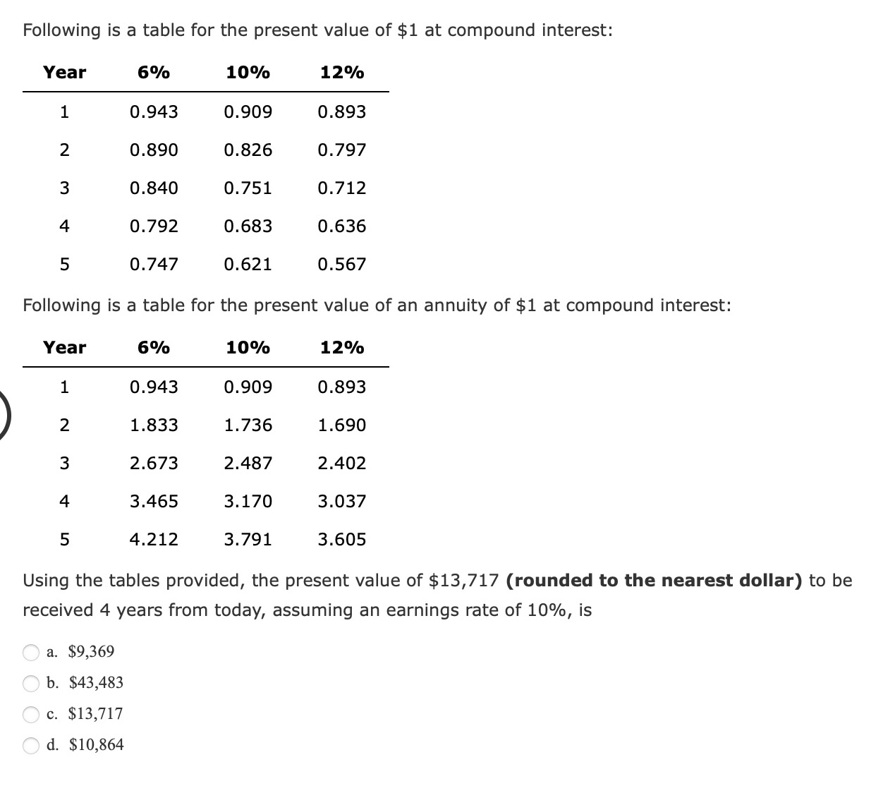 Solved Following is a table for the present value of $1 ﻿at | Chegg.com