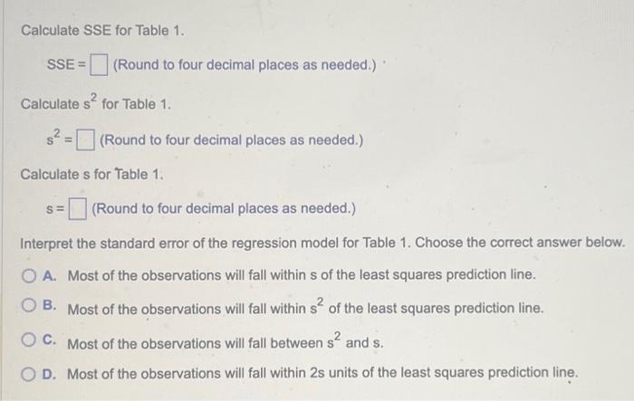 Solved Calculate SSE, s2, and s for the least squares lines | Chegg.com