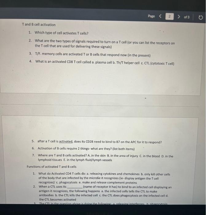 Solved Ch17-19 immunology worksheets The "basics" 1. B cell | Chegg.com