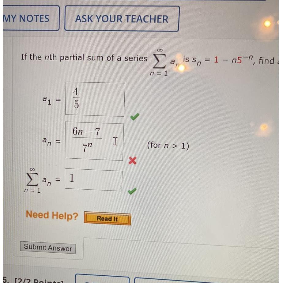 Solved ASK YOUR TEACHERIf the nth partial sum of a series | Chegg.com