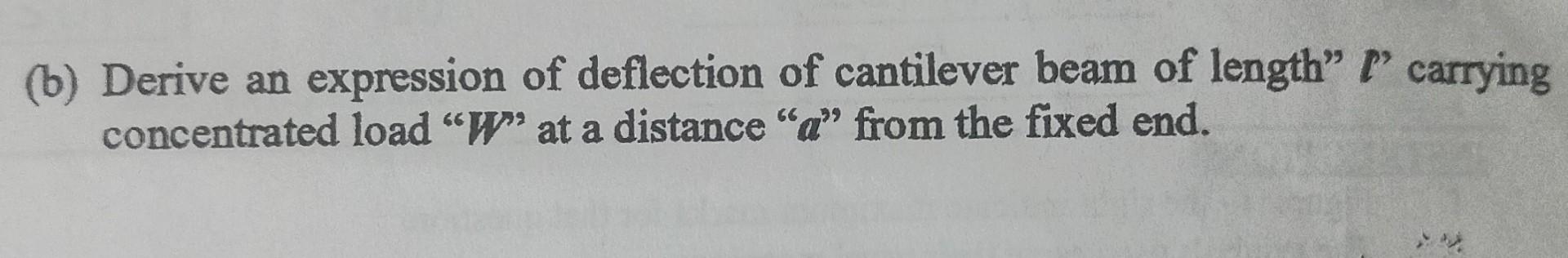 Solved (b) Derive an expression of deflection of cantilever | Chegg.com