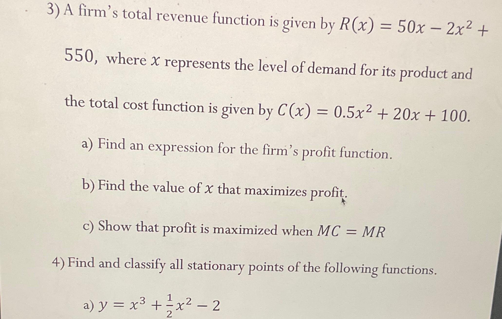 Solved A firm's total revenue function is given by | Chegg.com